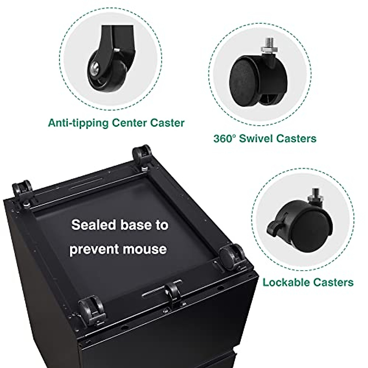 SISESOL 3 Drawer Mobile File Cabinet with Lock,Black Under Desk File Cabinets with Wheels,Rolling Metal Filing Cabinet for Home Office,Fit Legal/Letter/a4 File,Fully Assembled Except Casters