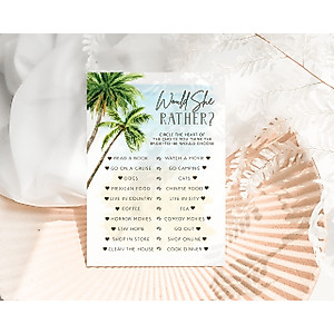 Your Main Event Prints Palm Tree Beach, Wedding Bridal Shower Games Guest Quest, He Said She Said, Would She Rather, How Well Do You Know(Set of 4 Fun Activities for 25 Guests)