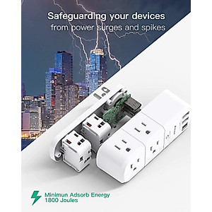 Wall Outlet Extender, Surge Protector with USB Smart Charging