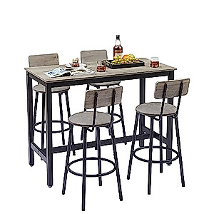 OGAOL Bar Table and Chair Sets for 4, 5 Pieces Industrial Counter Height Pub Table and 4 PU Soft Stools with Back&Adjustable Feet, 47" Dining Table and Chairs for Restaurant,Living Room (Gray, 47")