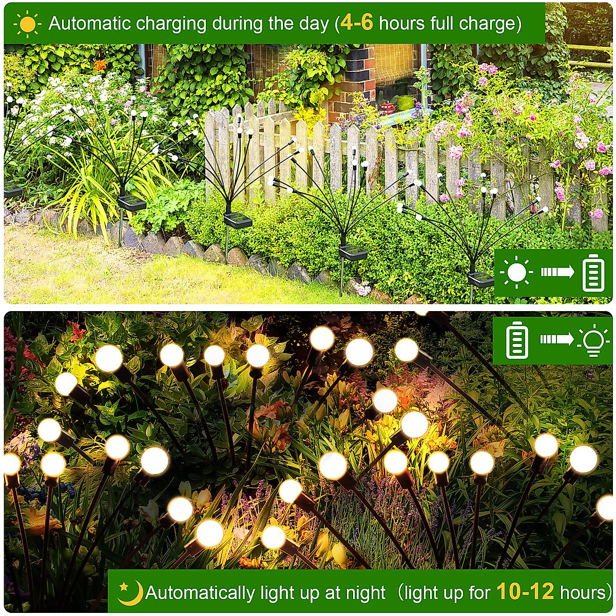 Salangae Solar Garden Lights, Solar Firefly Lights 4 Pack 40 LEDs, Sway by Wind, Solar Swaying Lights with IP65 Waterproof, Yard Patio Pathway Decoration, High Flexibility Iron Wire, Warm White