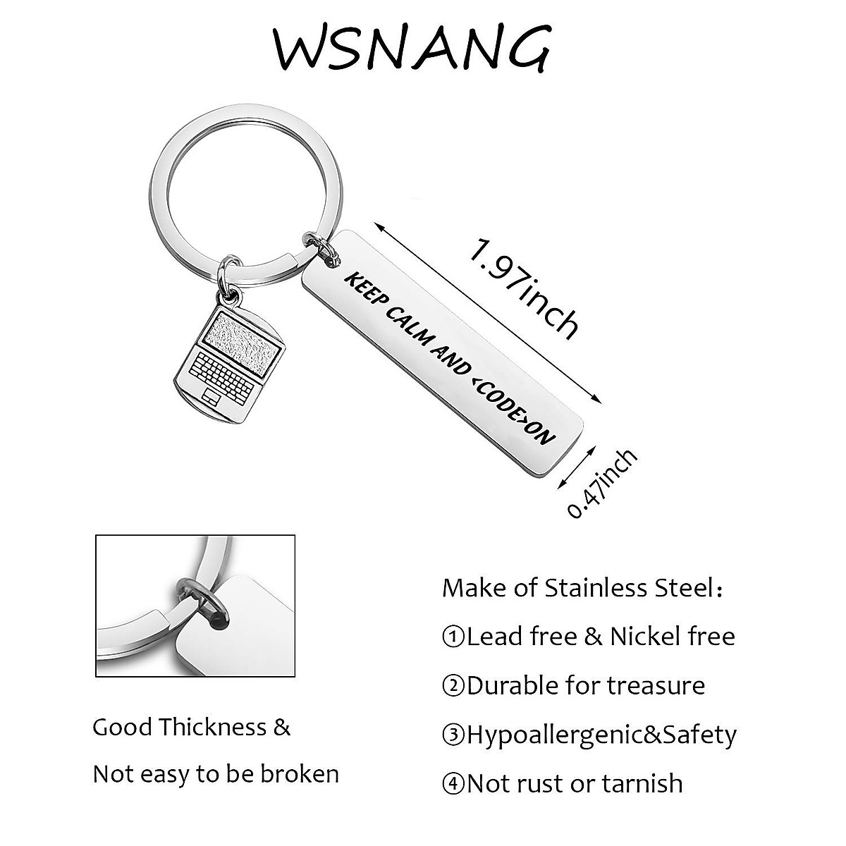 WSNANG Programmer Gift Keep Calm And Code On Keychain Coding Jewelry IT Gift for Software Engineer Student (Code Keychain)