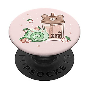 Boba Tea Bear & Strawberry Cake Frog Cute Kawaii Aesthetic PopSockets Swappable PopGrip