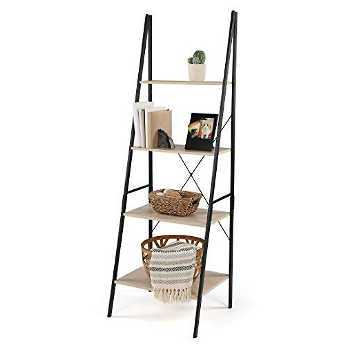 Humble Crew Bookcase 4-Tier 71" Tall Wood Ladder Shelf, Sandwashed Grey