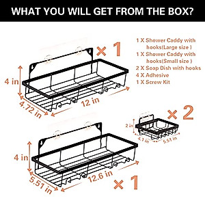 BALANDUKO Shower Caddy Shelf Bathroom Organizer 2 Pack with 2 Soap Dishes, Adhesive Shower Shelves Basket with 4 Hooks, 304 Rust Proof No Drilling Wall Mount Storage Accessories for Bathroom Kitchen