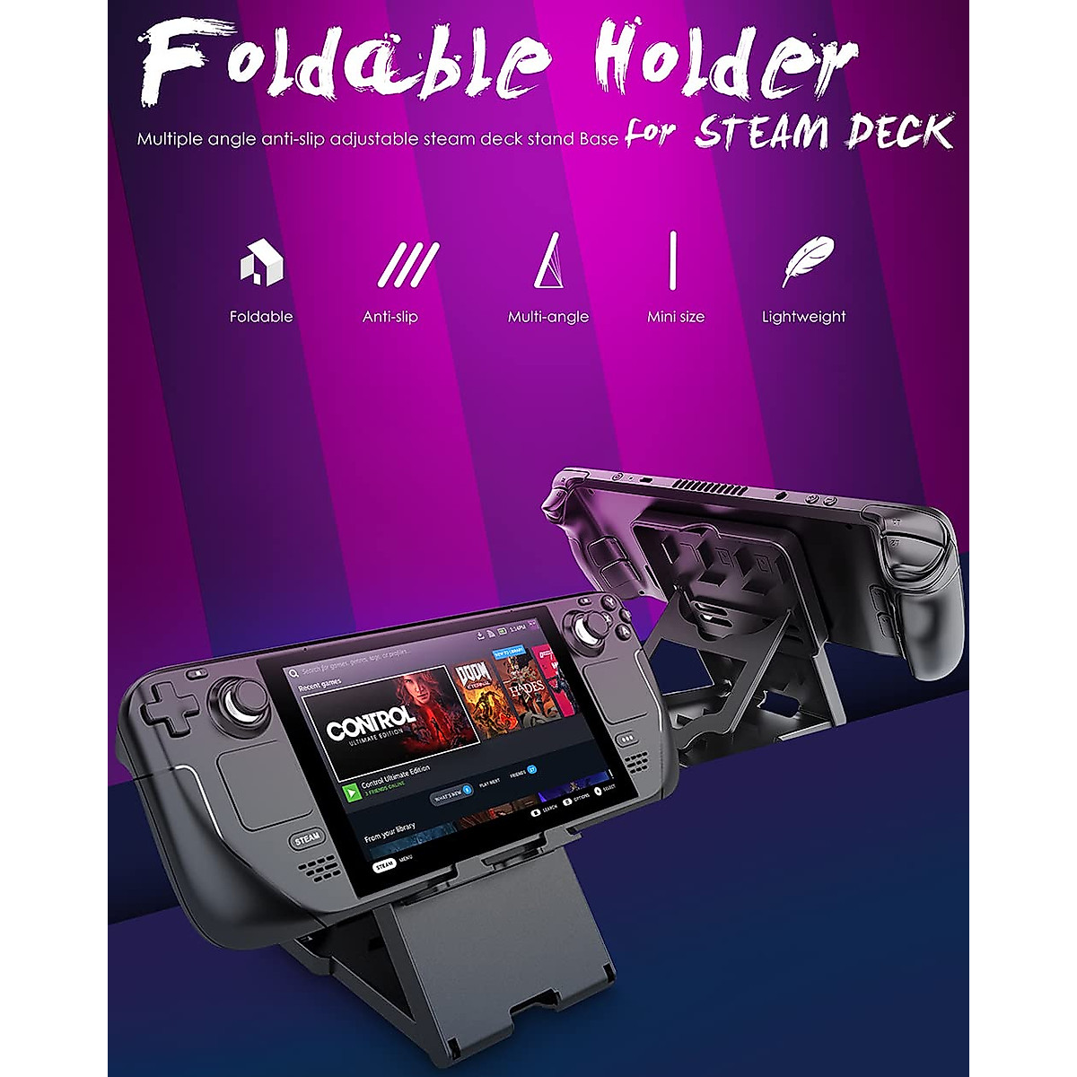 KAFIEER Portable Angle Adjustable Stand Base for Valve Steam Deck/Switch Lite, Anti-Slip Silicone Pad, Adjustable Angle Kickstand Accessories