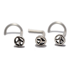 Nose Stud,Peace Sign Nose Stud Sterling Silver Nose Stud/Nose Screw, Jewelry Nose Stud, Body Piercing Jewelry, Nose Piercing (18g Right Screw)