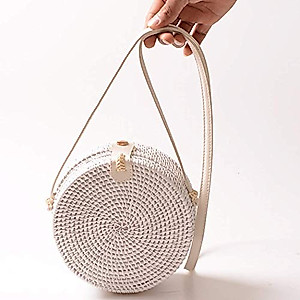 Hurber Rattan Bag For Women Handwoven Straw Bag Beach Crossbody Purse With Handbag (Pattern)