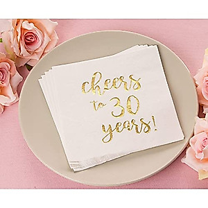 50 Pack Cheers to 30 Years Cocktail Napkins for 30th Birthday, Anniversary Party Supplies, 3-Ply, White and Gold Foil (5 x 5 In)