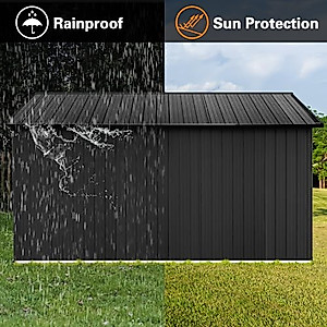Evedy Extra Large Sheds 10ftx12ft,Outdoor Storage Sheds with Window,Metal Garden Sheds with Lockable Doors,Tiny House for Garden, Backyard, and Patio Utility and Tool Storage-Black