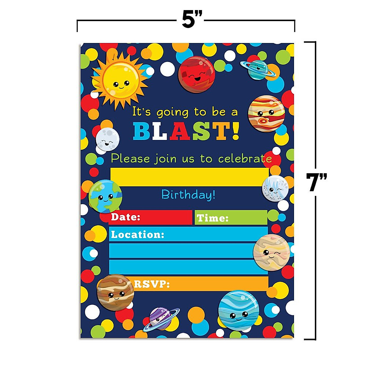 Space Invites Happy Planets– Outer Space Birthday Invitations for Kids, 20 5x7 Fill In Cards with Twenty White Envelopes for Your Outer Space Birthday by AmandaCreation