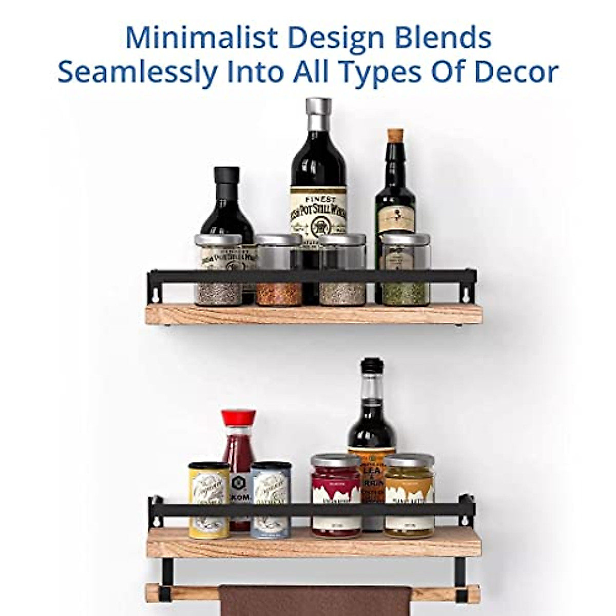 Halter Bathroom Shelf with Towel Bar, Wall Mounted Floating Shelves with Bar and Paper Towel Rod for Bathroom and Kitchen, Wooden Bathroom Shelves, Floating Bar Shelves, Natural