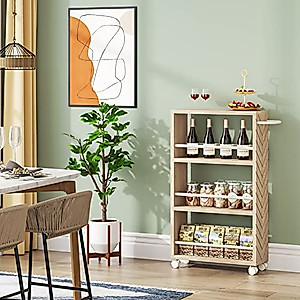 LITTLE TREE 4-Tier Slim Rolling Storage Cart with Handle, Narrow Utility Trolley carts with Wheels for Small Place