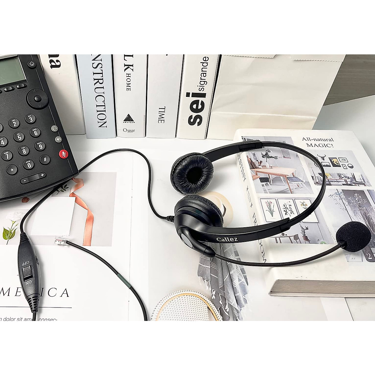 Phone Headset with Microphone Noise Cancelling, Call Center Telephone Headset with RJ9 Jack, Work for Avaya 1408 9508 1416 Shoretel 230 480 Mitel 5220 Polycom NEC Allworx Zultys Aastra Landline Phones