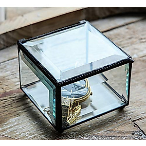 Retro Clear Glass Box Keepsake Jewelry Trinket Boxes Home Decor, Beveled Glass Display Box, 3.75x3.75x3 in