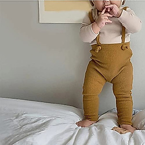 GOOCHEER Infant Baby Girl Boy Ribbed Leggings Suspender Pants Overalls Knit Tights Pantyhose Socks Warm Stockings (A-Brown, 12-18 Months)