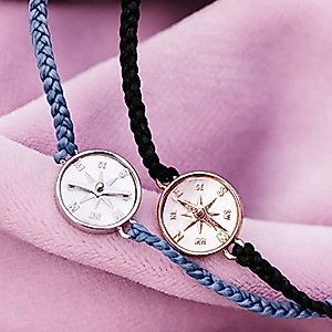 Pura Vida Bracelet Rose Gold Mother of Pearl Compass Bracelet - Adjustable with Waterproof Band, Mother of Pearl Inlay - Stackable Bracelets for Teen Girls, Handmade Bracelets for Teens - Black