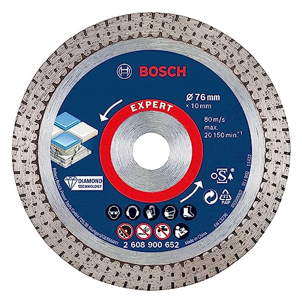 Bosch Professional 1x Expert HardCeramic 76 mm Diamond Cutting Disc (for Hard Tiles, Hard Stone, Ø 76 mm, Accessories Mini Angle Grinder)