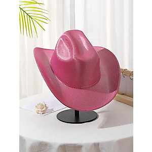 QWINEE Cowboy Hat for Adult Wide Brim Plain Western Cowgirl Hat Costume Boho Country Cowboy Hat for Women Men Hot Pink one-Size