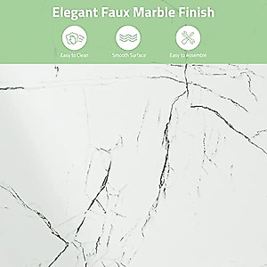 Nopurs Round Dining Table, 31.5" Small Kitchen Table, Sofa Table with Faux Marble Desk and Metal Pedestal Base, Coffee and Bistro Table for Living Room, Kitchen, Bedroom, Meeting Room, and Balcony