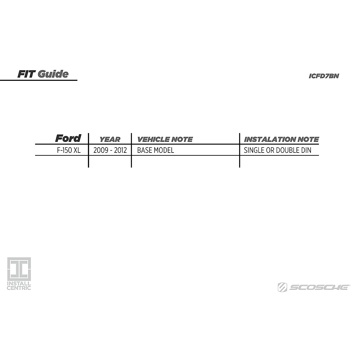SCOSCHE Install Centric ICFD7BN Ford 2009-12 F-150 XL (Base) Pickup Complete Installation Solution for Car Stereos, Black