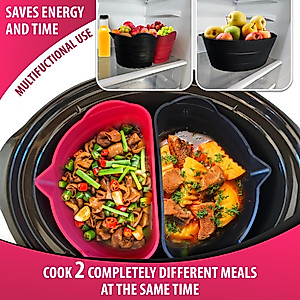 EmBear Products 3 pcs BUNDLE: Crock Pot Liners Silicone & silicone crockpot divider, Food Grade, BPA- Free, Easy to clean, Crockpot liner Reusable, leakproof & dishwasher safe crockpot liners 7qt-8qt.