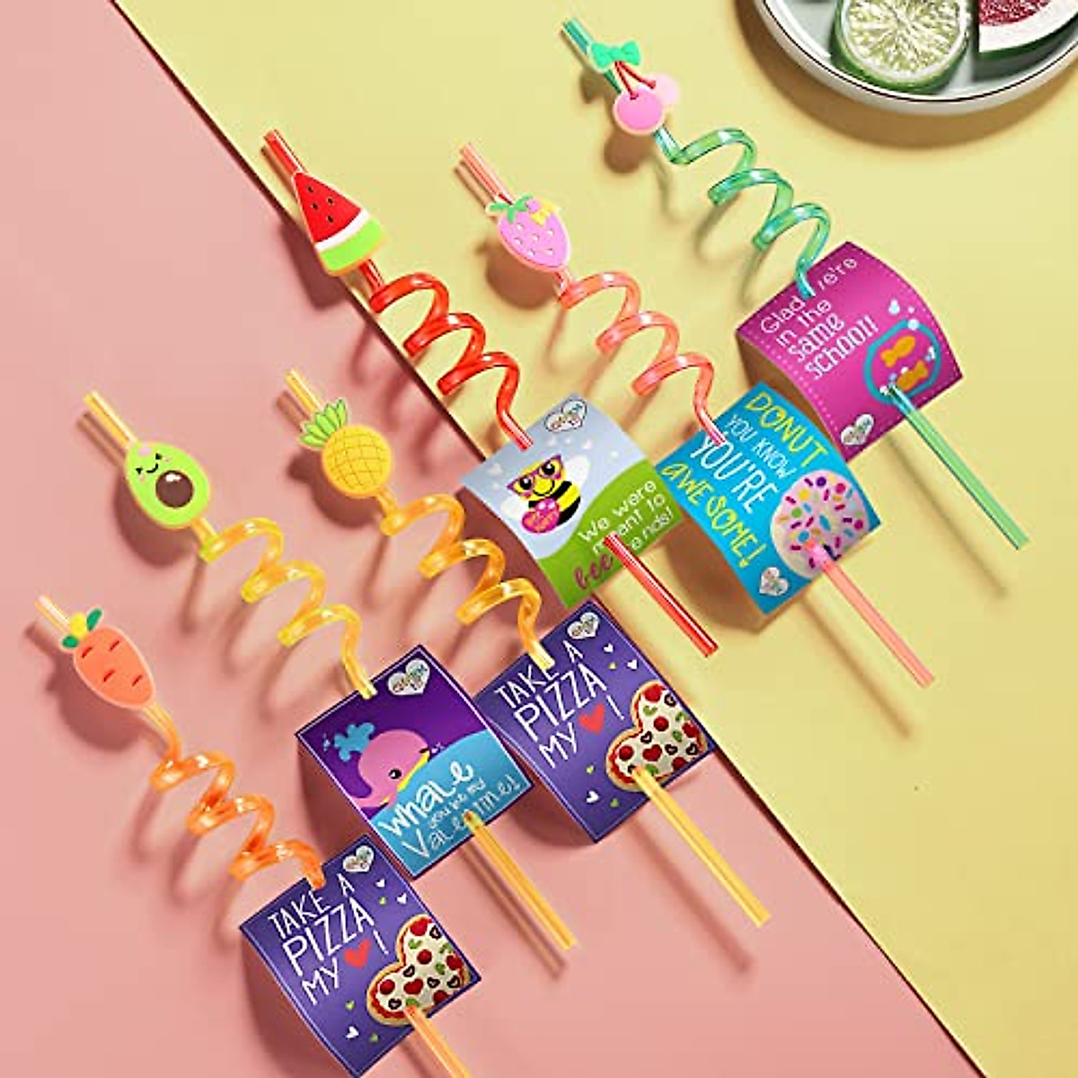 24 Citrus Fruit Drinking Straws with 2 PCS Straws Cleaning Brush for Tutti Fruity Birthday Pineapple Strawberry Tropical Party Supplies Favors