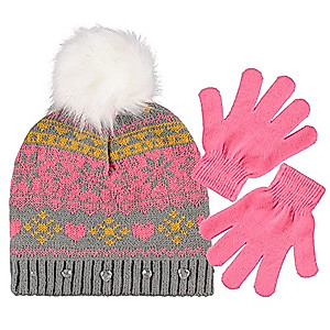 SWAK Girls Hat & Glove Sets-Kids Cold Weather Winter Accessories-Childrens pom pom Hat sets-Big Girls 2 Pc Beanie Sets