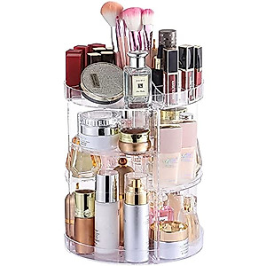 Cq acrylic 360 Degree Rotating Makeup Organizer for Bathroom,4 Tier Adjustable Spinning Cosmetic Storage Cases and Make Up Holder Display Cases,Clear