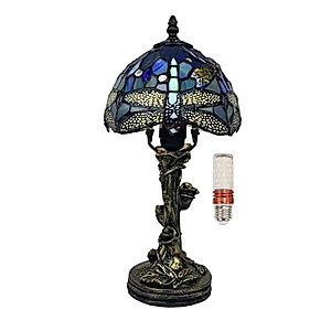 LGWW Tiffany Style Table Lamp Dragonfly Style Rose Base Stained Glass Bedside Lamp Antique Luxurious Bedside Desk Reading Light 15X8X8 Desk Light Metal Base Decor Bedroom Living Room Home Office