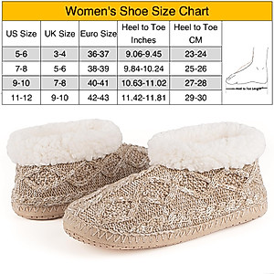cosyone1997 Cable Knit House Slippers for Women Indoor, Sherpa Fleece Lined Soft Loafer Shoes, Winter Warm Fluffy Bedroom Fuzzy Socks Non-slip Grippers, Cozy Gifts Unique, Adult Size 7-8 Beige