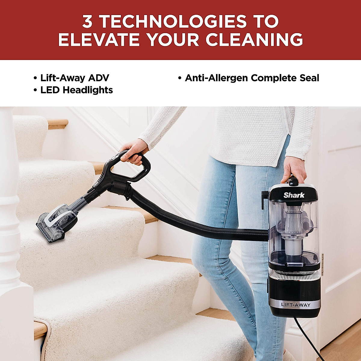 Shark LA322 Navigator Lift-Away ADV Corded Lightweight Upright Vacuum with Detachable Pod Pet Power Brush, Crevice Tool and Dusting Brush, Black (Renewed)