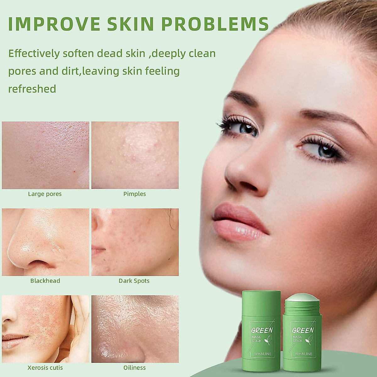 YIROCKAABBLL Green Tea Stick Mask for Face,green mask stick Blackhead Remover with Extract,Deep Pore Cleansing,Moisturizing,Oil Control,Clay Face Mask,Skin Brightening All Skin Types Men Women (3PCS)