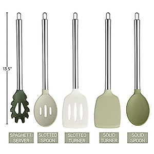 COOK WITH COLOR Silicone Cooking Utensils, Kitchen Utensil Set, Easy to Clean Silicone Kitchen Utensils, Cooking Utensils for Nonstick Cookware, Kitchen Gadgets Set, 5 Pieces, Green
