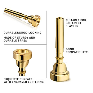Cheerock 3Pack Trumpet Mouthpiece 3C 5C 7C Trumpet Accessories, Brass Trumpet Mouthpiece Set Suitable for Beginners and Professional Players （Gold）
