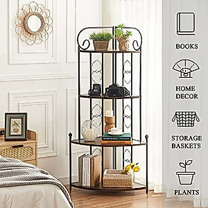VECELO 4-Tier Ladder Corner Shelf with Metal Frame, Multipurpose Bookshelf Bookcase, Plant Stand & Storage Display Shelves for Living Room, Bedroom, Office, Rustic Brown