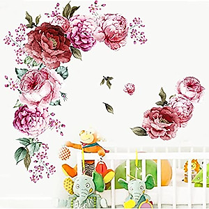 Peony Flower Wall Stickers 3D Pink Flowers Wall Decals, Peel and Stick Removable Wall Art Decor, DIY Mural Wall Art Decor for Kids Room Nursery Classroom Living Room Bedroom Home Decoration (E)