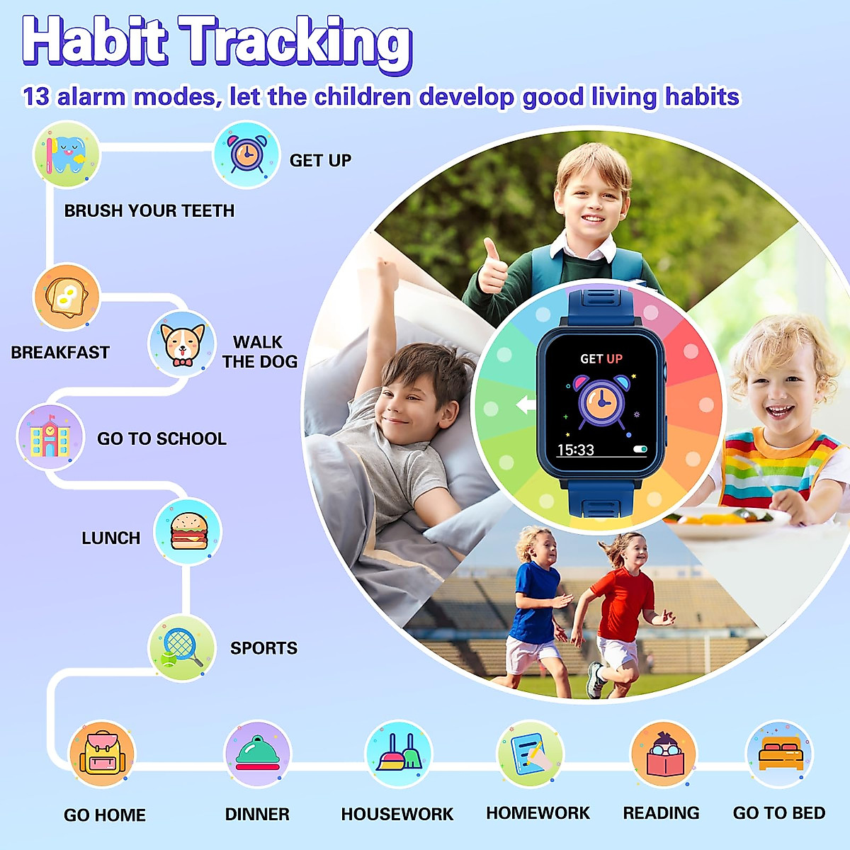 Vakzovy Kids Smart Watch with 26 Puzzle Games HD Camera MP3 Player Audiobook Video Pedometer Habit Tracking Learn Card Flashlight Kids Smart Watch Boys Gift for 5-12 Year Old Boys Toys