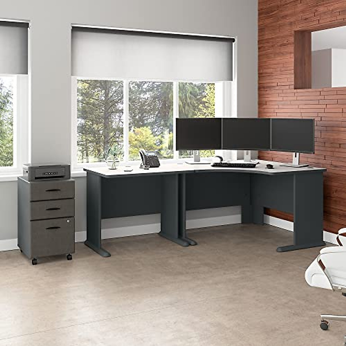 Bush Business Furniture Series A 48W Corner Desk with 36W Return and Mobile File Cabinet in Slate and White Spectrum