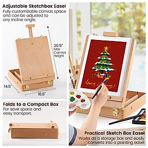 MERRIY Artist Acrylic Paint Set, Painting Supplies Kit with Tabletop Sketch Box Easel, 12 Colors Acrylic Paints,10"x 12" Stretched Canvas,Premium Acrylic Painting Set for Artist Adults, Beginners