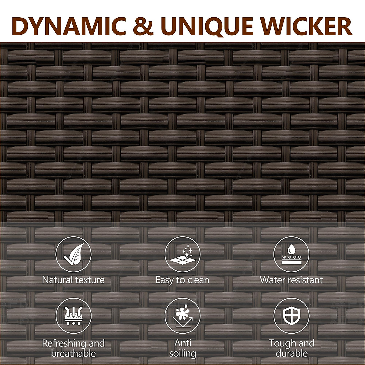 RoyalCraft 4 Pieces Patio Furniture Set, Outdoor Rattan Chair Wicker Conversation Sets with Cushions and Glass Coffee Table, for Porch Balcony Garden Backyard Deck, Brown and Navy