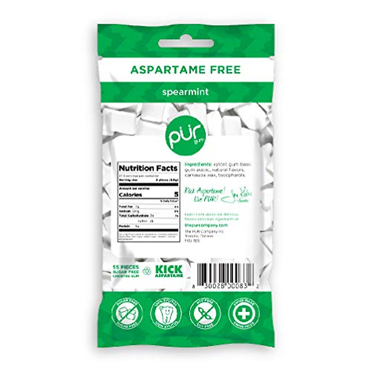 PUR Gum Spearmint, 55Count, 3 Pack