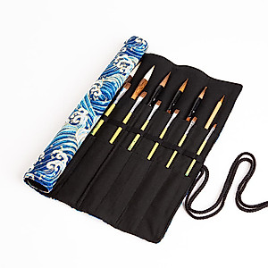 Funny live Paint Brush Holder Art Supplies, Artist Brush Holder & Art Supply Storage Organizer Roll-Up Case Bag, Protect Acrylic Oil Watercolor Paintbrushes (Blue Sea Wave-20 Slot Pockets)