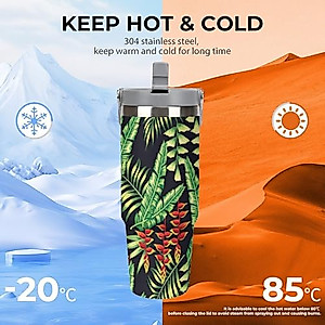 GemGam Stainless Steel Tumbler with Lid And Straw 30 Oz Top Handle Palm Tree Colorful Flower Leakproof Vacuum Insulated Water Bottle for Car Travel Exotic Plant