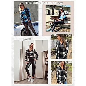 Dokotoo Women's Casual 3/4 Sleeve Plaid V Neck Tunic Top - 2023 Orange