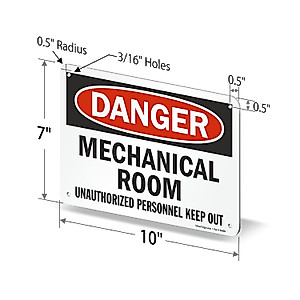 SmartSign 7 x 10 inch “Danger - Mechanical Room, Unauthorized Personnel Keep Out” OSHA Sign, Digital Printing, 55 mil HDPE Plastic, Red, Black and White