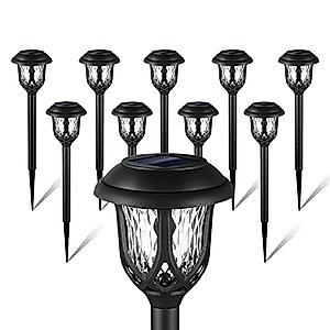 EXCMARK 10 Pack Solar Lights Outdoor Decorative, Solar Pathway Lights Outdoor, Solar Powered Garden Yard Lights for Walkway Sidewalk Driveway. (Black, Warm White)