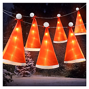 Xmas Hat Outdoor Hanging Light--6 Pieces Hanging Fairy Xmas Hat Waterproof String Lights --18 Leds Safety Fairy String Light With USB Or Battery Powered, Glowing Lights Decor For Home, Garden, Patio P