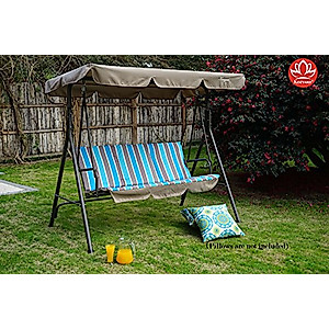 Alicia Patio Swing Chair with 3 Comfortable Cushion Seats and Strong Weather Resistant Powder Coated Steel Frame (Blue Stripe)
