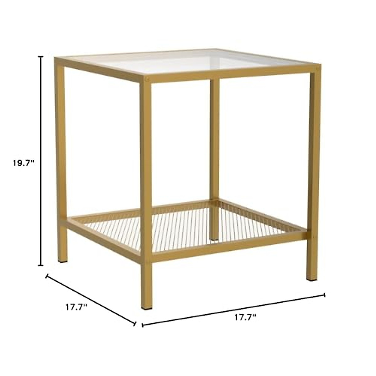 SAYGOER Glass Side Table Small Gold End Table for Small Spaces 2-Tier Square Night Stand with Storage Modern Bed Side Table with Gold Frame for Bedroom Living Room, Easy Assembly